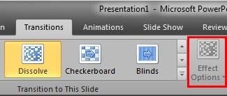 Slide Transition Effect Options in PowerPoint 2010 for Windows