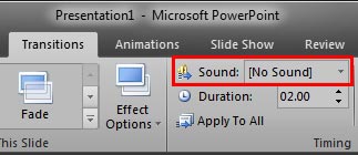 Slide Transition Sounds in PowerPoint 2010 for Windows