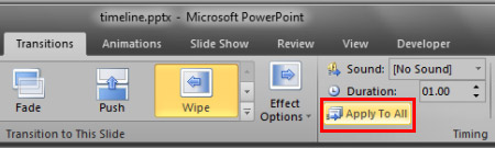 Slide Transition Duration in PowerPoint 2010 for Windows