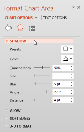 Effect Options for the Chart Area in PowerPoint 2013 for Windows