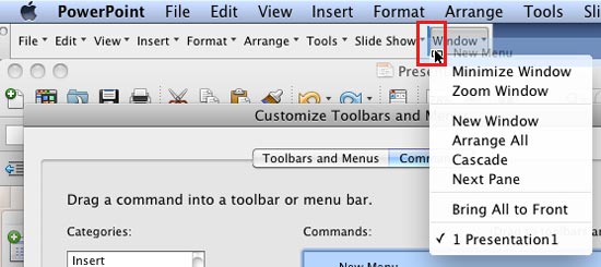 Add and Remove Menus in PowerPoint 2011 for Mac