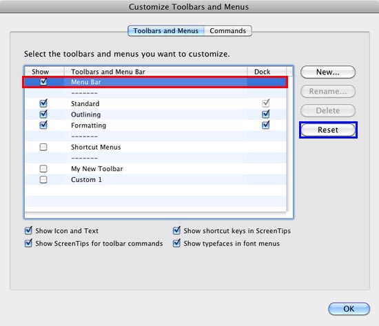 Reset Toolbars and Menus in PowerPoint 2011 for Mac