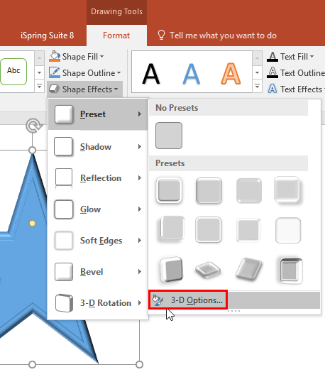 3 D Format Options For Shapes In Powerpoint 2016 For Windows