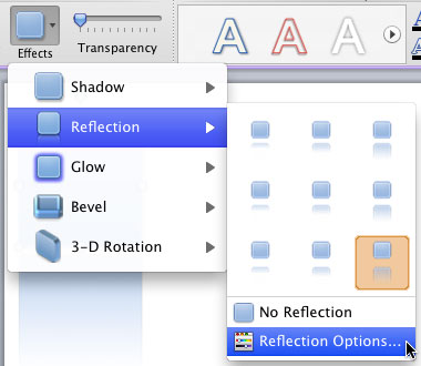 Advanced Reflection Effect Options in PowerPoint 2011 for Mac