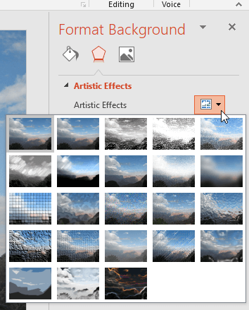 Artistic Effects for Picture Backgrounds in PowerPoint 2016 for Windows