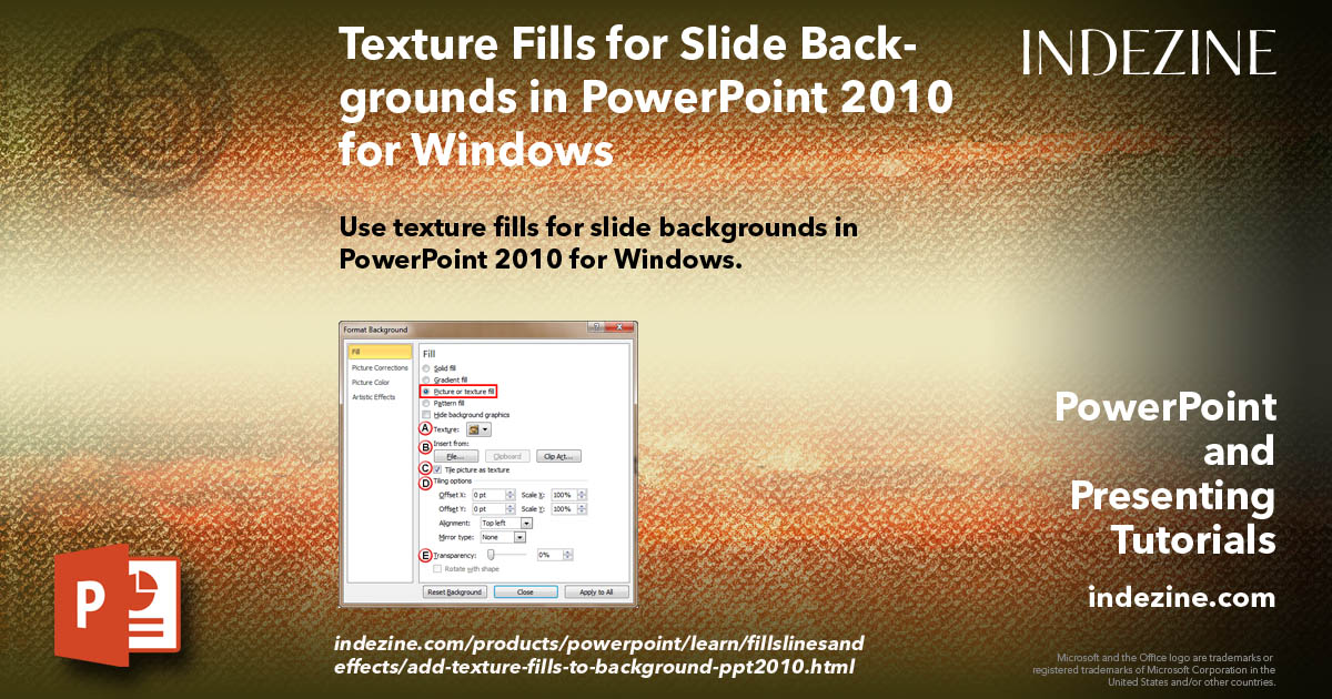 Texture Fills for Slide Backgrounds in PowerPoint 2010 for Windows