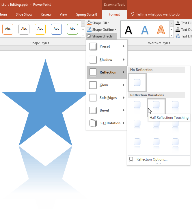 Apply Reflection Effects To Shapes In Powerpoint 2016 For Windows