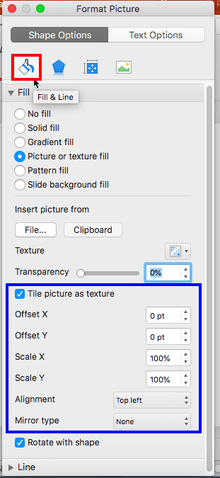 Tiling Options in PowerPoint 2016 for Mac