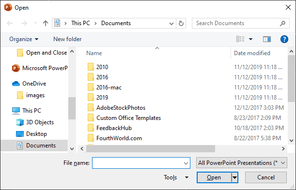 Open and Close Tabs of Backstage View in PowerPoint 365 for Windows
