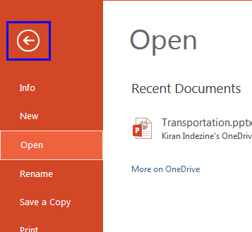 File Menu and Backstage View in PowerPoint Online