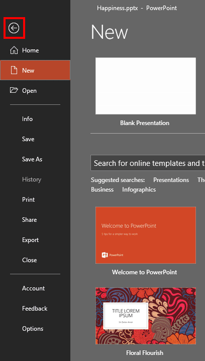 File Menu and Backstage View in PowerPoint 2019 for Windows