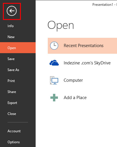 File Menu and Backstage View in PowerPoint 2013 for Windows