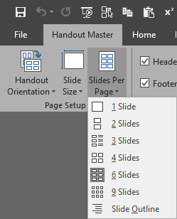 Handout Master View in PowerPoint 2019 for Windows