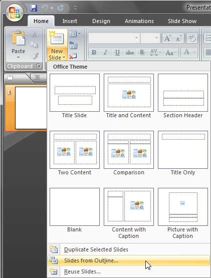 Import Outlines in PowerPoint 2007 for Windows