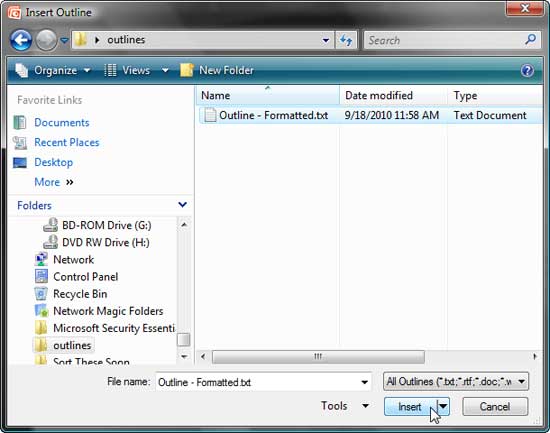 Import Outlines in PowerPoint 2007 for Windows