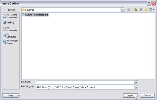 Import Outlines in PowerPoint 2010 for Windows