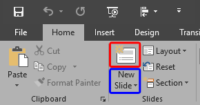 Inserting a New Slide in PowerPoint 2016 for Windows