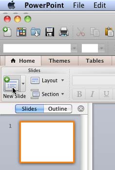 Inserting a New Slide in PowerPoint 2011 for Mac