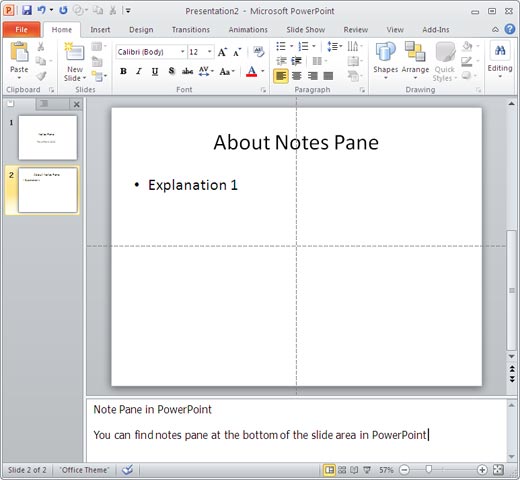 Notes Pane In PowerPoint 2010 For Windows
