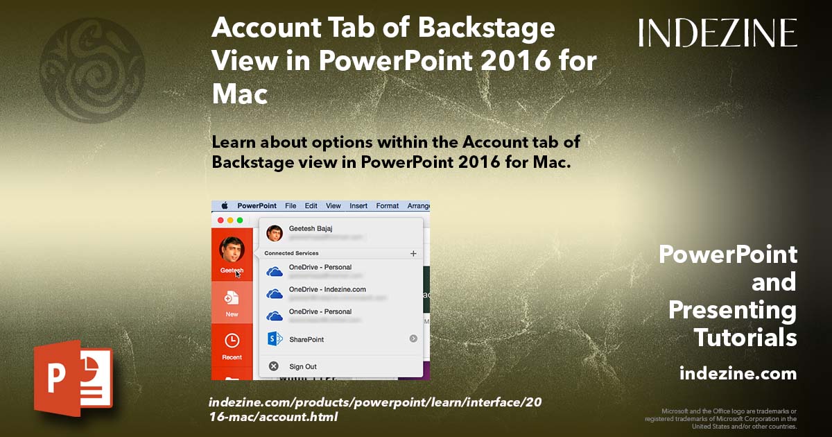 Account Tab of Backstage View in PowerPoint 2016 for Mac