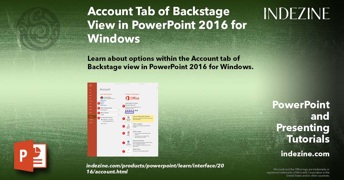Account Tab of Backstage View in PowerPoint 2016 for Windows