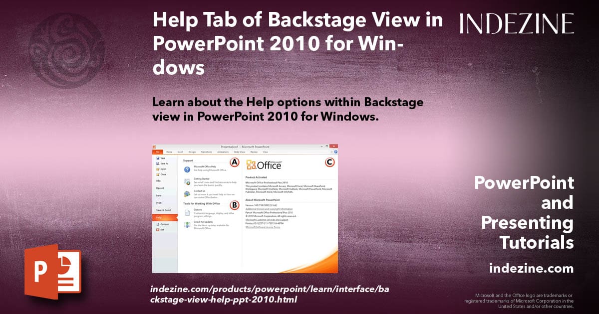 Help Tab of Backstage View in PowerPoint 2010 for Windows