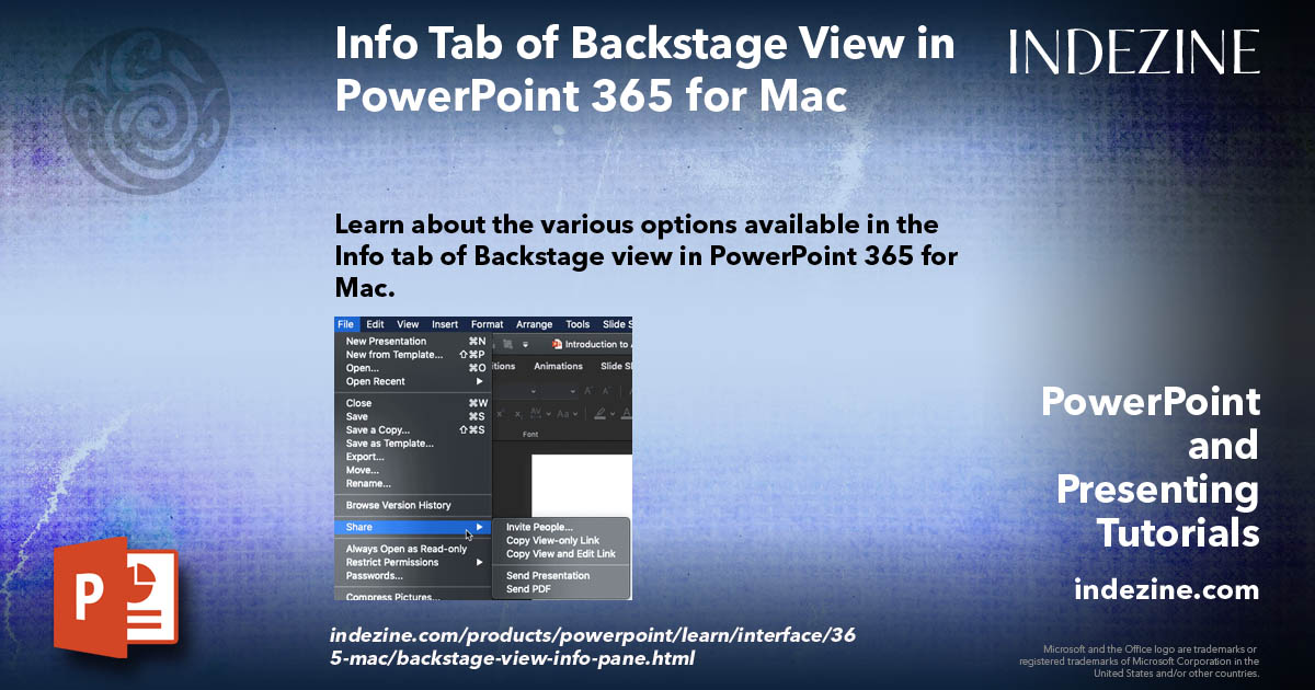 Info Tab of Backstage View in PowerPoint 365 for Mac