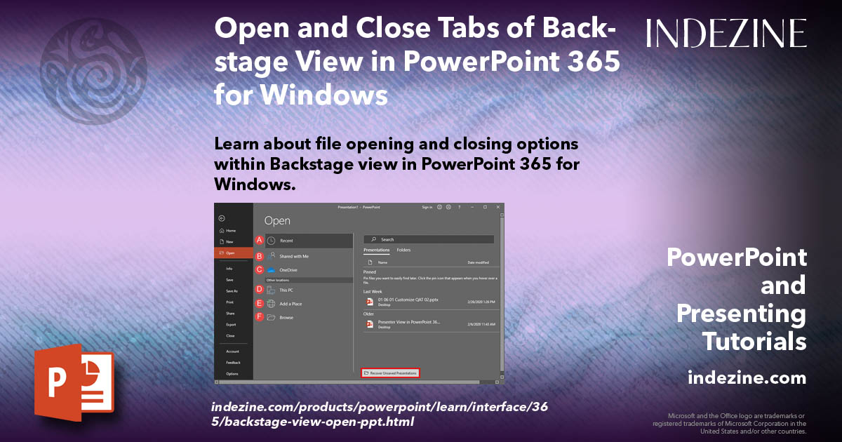Open and Close Tabs of Backstage View in PowerPoint 365 for Windows