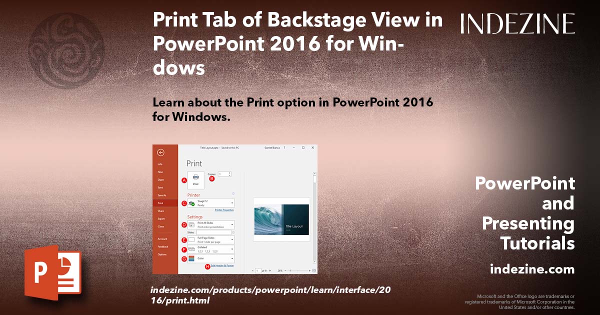 Print Tab of Backstage View in PowerPoint 2016 for Windows