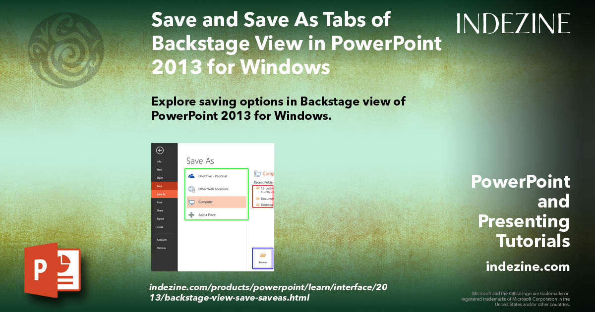 Save and Save As Tabs of Backstage View in PowerPoint 2013 for Windows