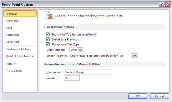 Help Tab of Backstage View in PowerPoint 2010 for Windows