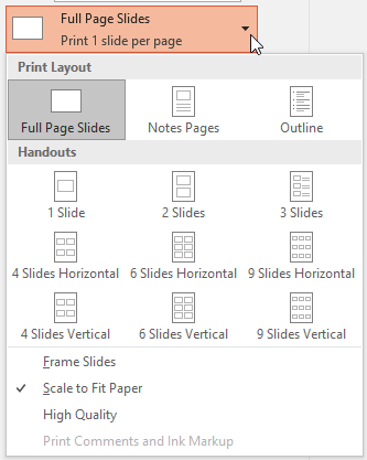 Print Tab of Backstage View in PowerPoint 2016 for Windows
