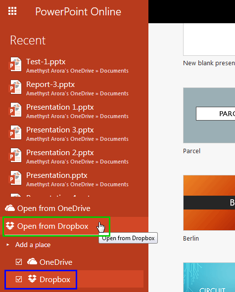Add Dropbox in PowerPoint for the Web