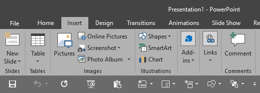 Quick Access Toolbar in PowerPoint 2016 for Windows