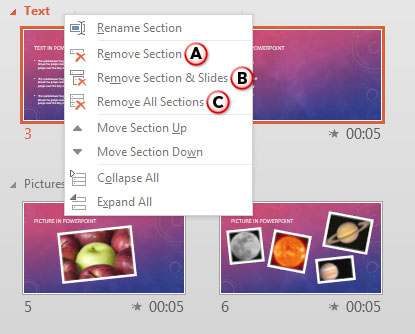 Removing Sections in PowerPoint 2013 for Windows