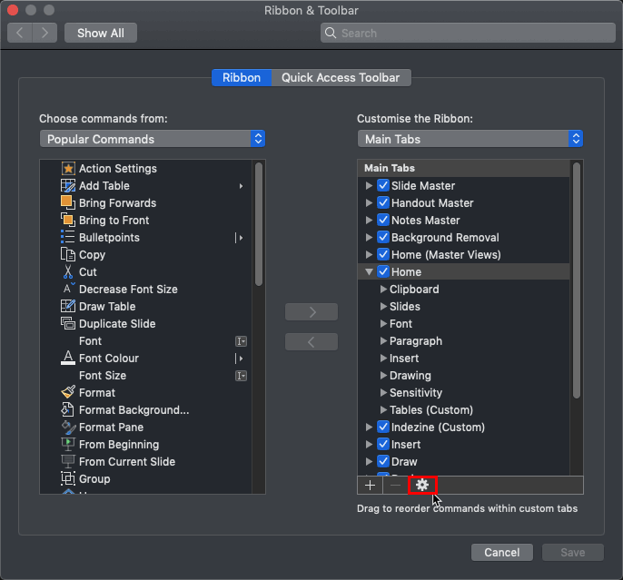 Reset Export And Import Ribbon Customizations In Powerpoint 365 For Mac