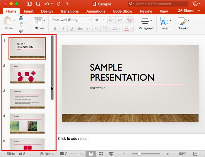Slides Pane In PowerPoint 2016 For Mac Slides Pane In PowerPoint 2016 For Mac