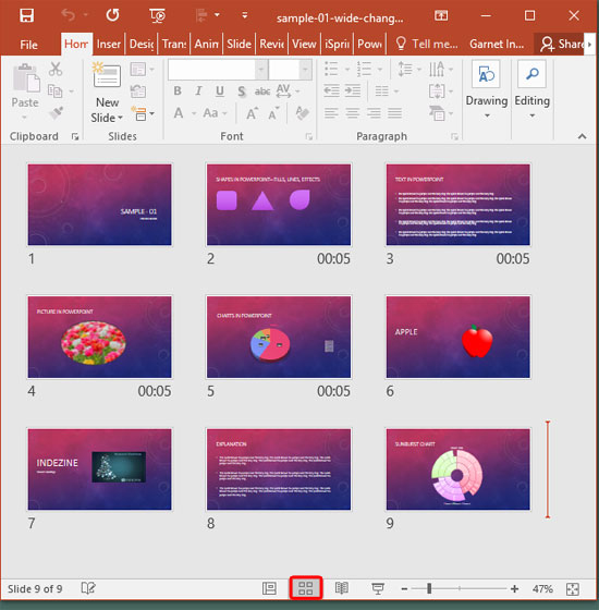 Slide Sorter View In PowerPoint 2016 For Windows