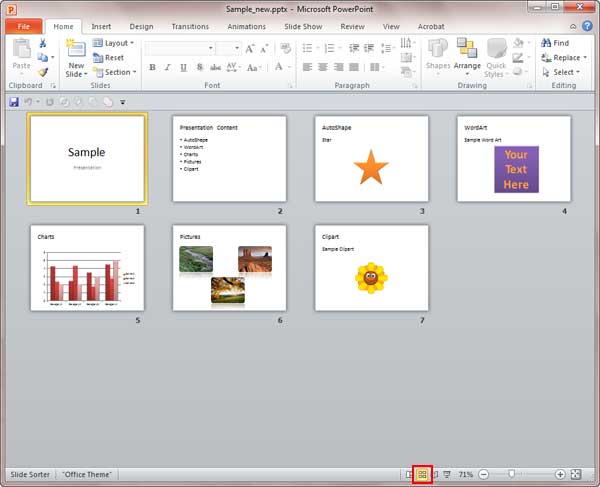 Slide Sorter View In PowerPoint 2010 For Windows