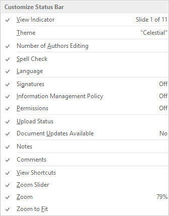Status Bar in PowerPoint 2013 for Windows