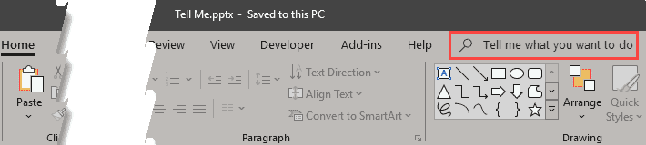 Tell Me in PowerPoint 2016 for Windows