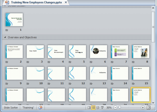 Viewing Sections in PowerPoint 2010 for Windows