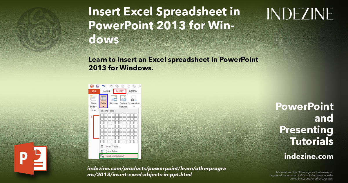 Insert Excel Spreadsheet in PowerPoint 2013 for Windows