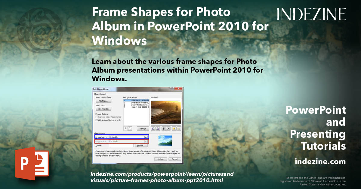 Frame Shapes for Photo Album in PowerPoint 2010 for Windows