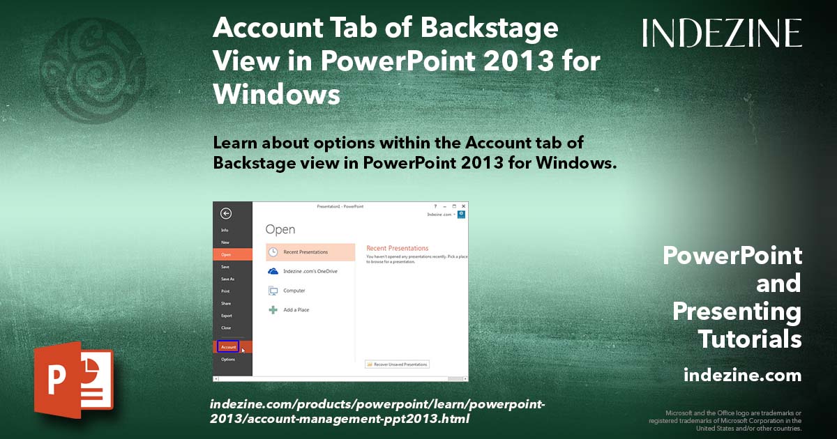 Account Tab of Backstage View in PowerPoint 2013 for Windows