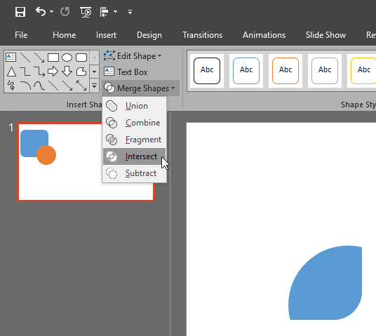 Shape Intersect Command in PowerPoint 2016 for Windows
