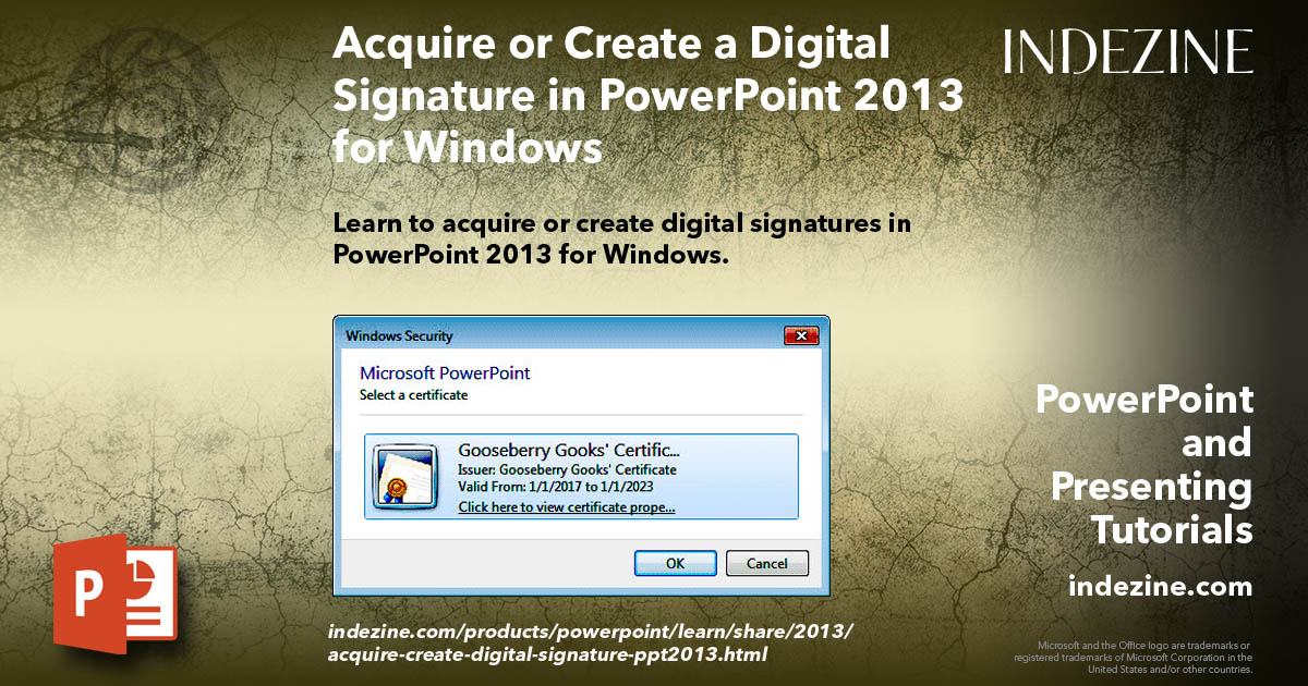 Acquire or Create a Digital Signature in PowerPoint 2013 for Windows