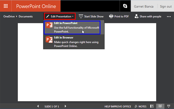 Opening PowerPoint Presentation in PowerPoint Online