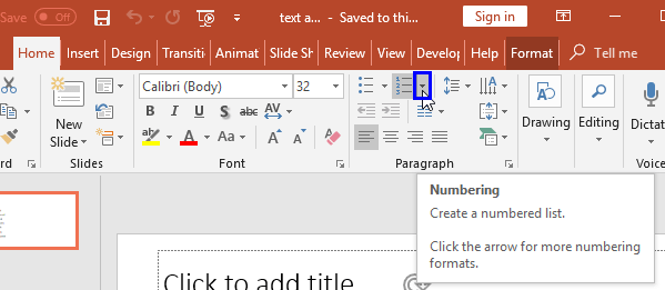 Change the Numbered List Style in PowerPoint 2016 for Windows