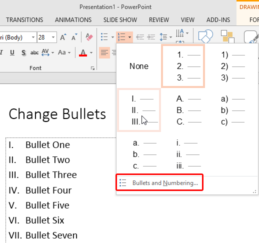 Change the Numbered List Style in PowerPoint 2013 for Windows